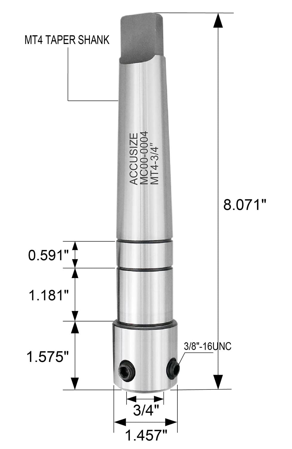 Accusize Industrial Tools Magnetic Drill Annular Cutter Arbor Mt4 to 3/4'' Weldon Shank, Mc00-0004