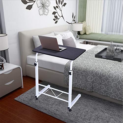 OKBOP Bedside Computer Desk Adjustable Height Sofa Side Table with Wheels, Small Wooden Laptop Stand Tray Tables for Home Office, Modern Student Writing Desk for Small Space (Black)