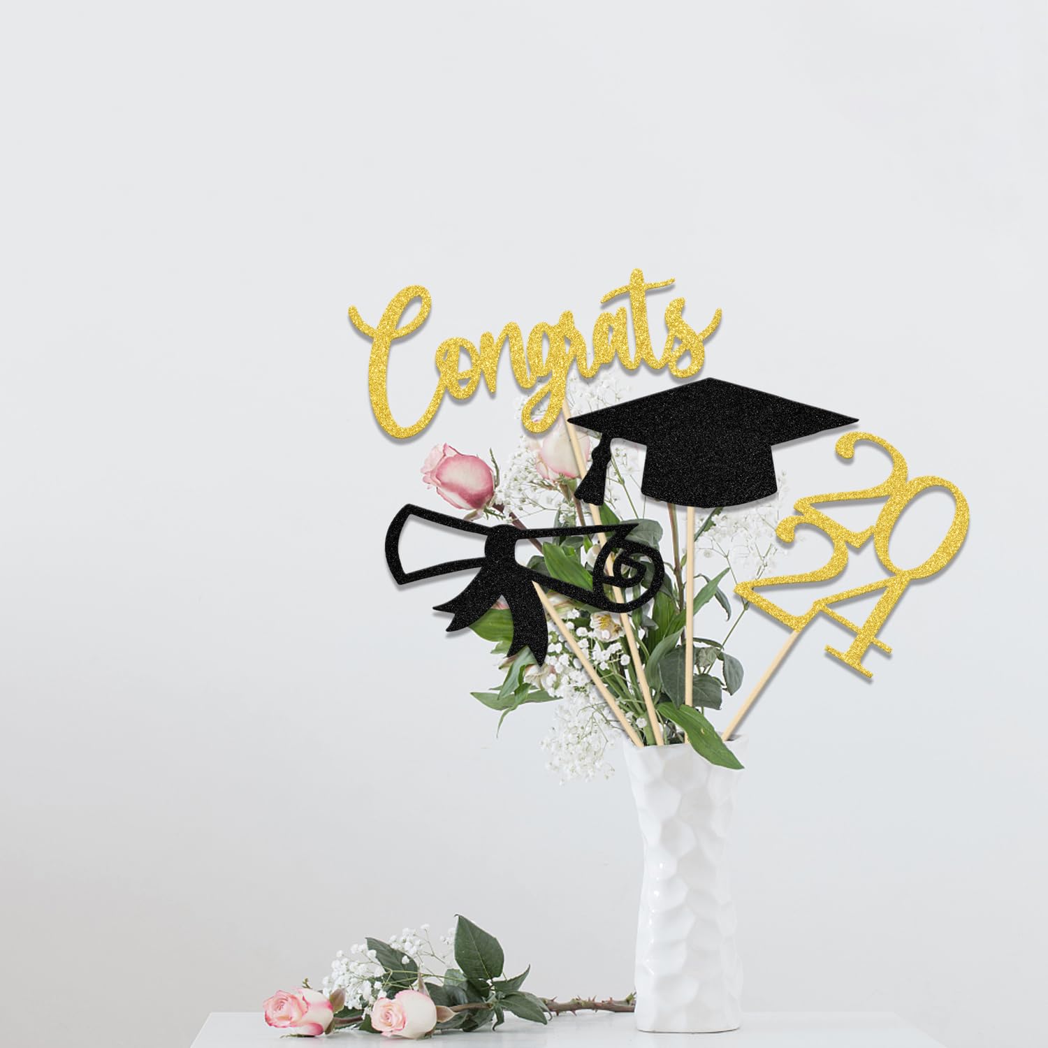 2024 Graduation centerpiece Sticks,Class of 2024 Table Toppers for Graduation Decorations,Graduation Party Centerpieces for Tables 12 Pieces Gold Black
