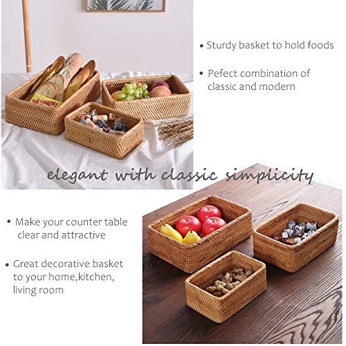amololo Handmade Rectangle Wicker Fruit Box Rattan Tray Magazine Organizer and Small Objects Container Serving Basket (Large)