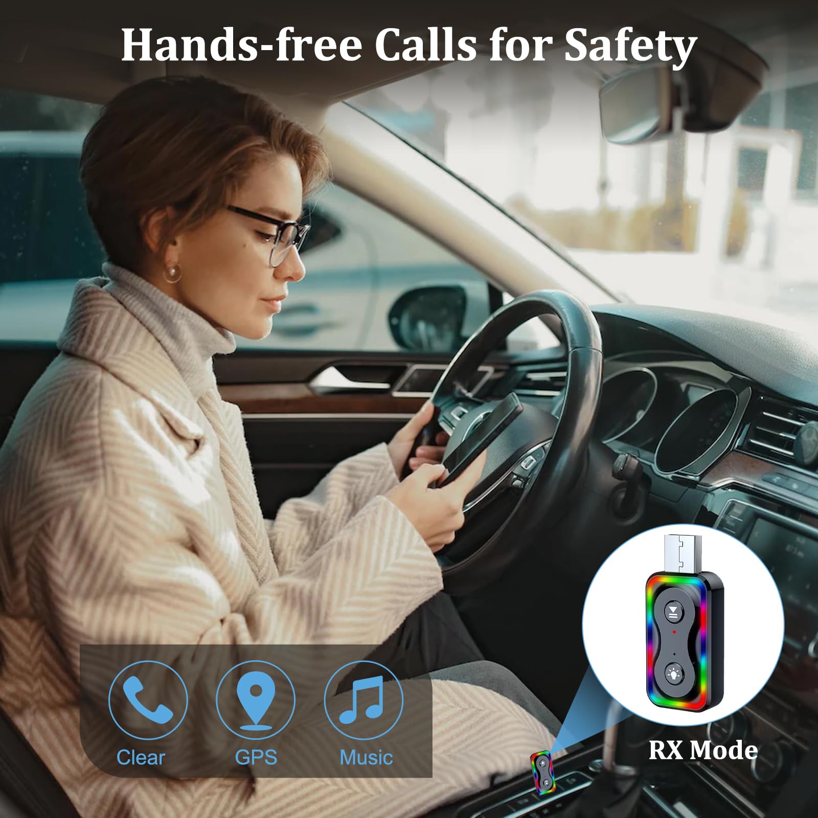2 in 1 Bluetooth 5.3 Transmitter and Receiver, Low Latency Bluetooth Audio Adapter for TV to Bluetooth Headphone, Wireless Aux Receiver for Car/TV/Home Stereo/Headphone/Speaker