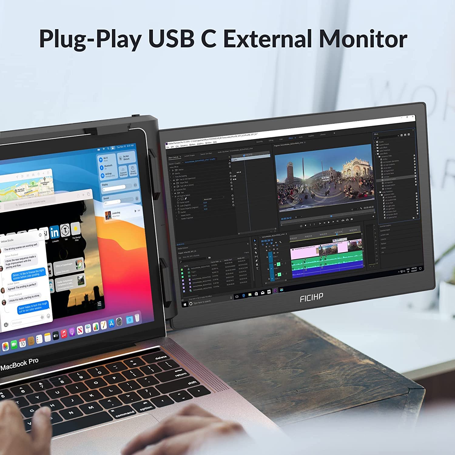 13.3" Laptop Screen Extender for M1 MacBook One Cable Plug&Play, Cooling System Triple Portable Monitor for Laptop with USB C HDMI, Monitor Attachment for Laptop Frame 13-16 inch Mac/Android