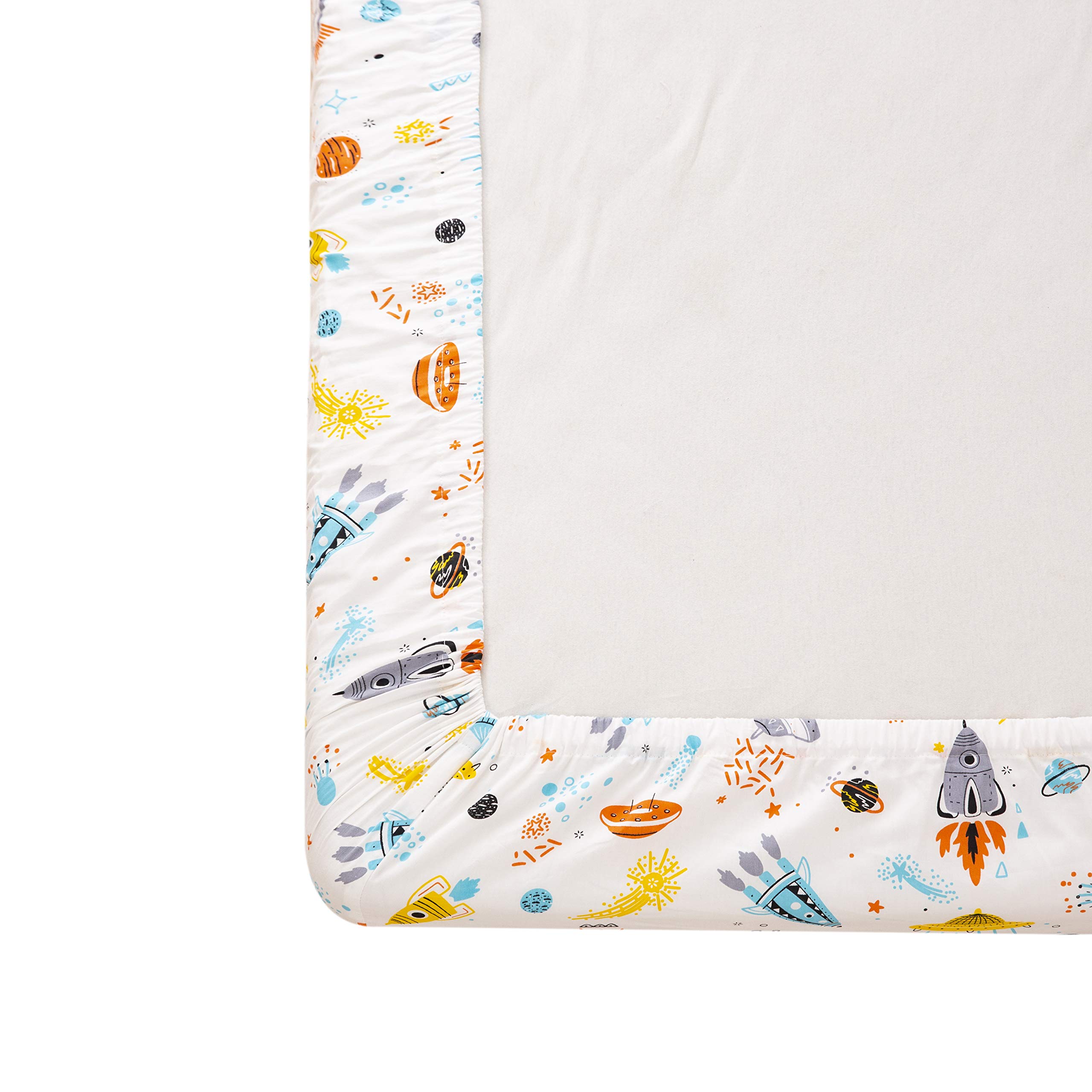 Brandream Baby Boys Crib Sheet Sets Outer Space, Rocket & Planet Fitted Crib Sheets,2 Pack Navy/White Baby Infant Newborn Crib Mattress Sheet 100% Cotton,Galaxy Theme