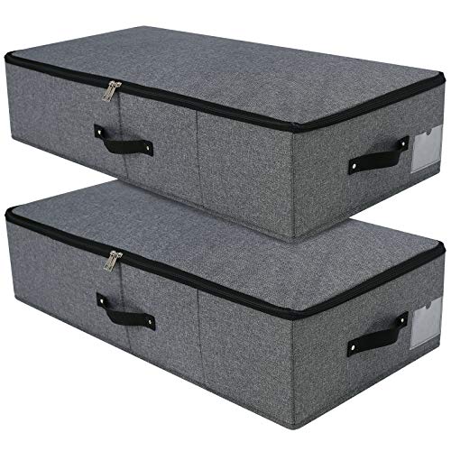 2PCS Foldable Under Bed Storage Box with Plastic Support Liner, Handles, Zipper lid, Blankets Clothes Comforters Storage Bin Organizer for Bedroom and Closet, 29Ă15Ă7inch, Black Grey