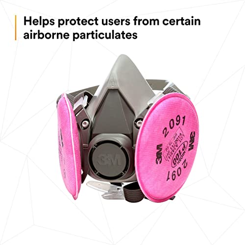 3M Half Facepiece Reusable Respirator Assembly Kit 6191, P100, Lightweight, Comfortable, Easy to Adjust, Includes 2091 Particulate Filter, Welding, Soldering, Asbestos