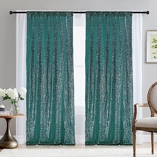 2Ă8FT-2PCS Hunter Green Sequin Backdrop Curtains Panels, Christmas Green Photography Backdrop Glitter Curtains Fabric Background for Christmas Wedding Party Decor