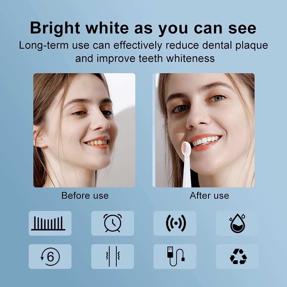 DAHOKO Electric Toothbrush for Adults, Smart Timer & Sonic Cleaning Toothbrush Electric, with 6 Brushing Modes, Brushing Cleansing Massage 3-in-1 Multifunction Electric Toothbrushes Set, White