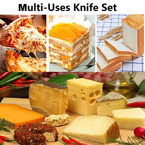 Cheese Knife Set,4 Pieces Stainless Steel Cheese Knives for Charcuterie Board,Charcuterie Knife Spreader Fork Set with Bamboo Wood Handle,Cheese Utensils Tools Set with Cutter Slicer Shaver