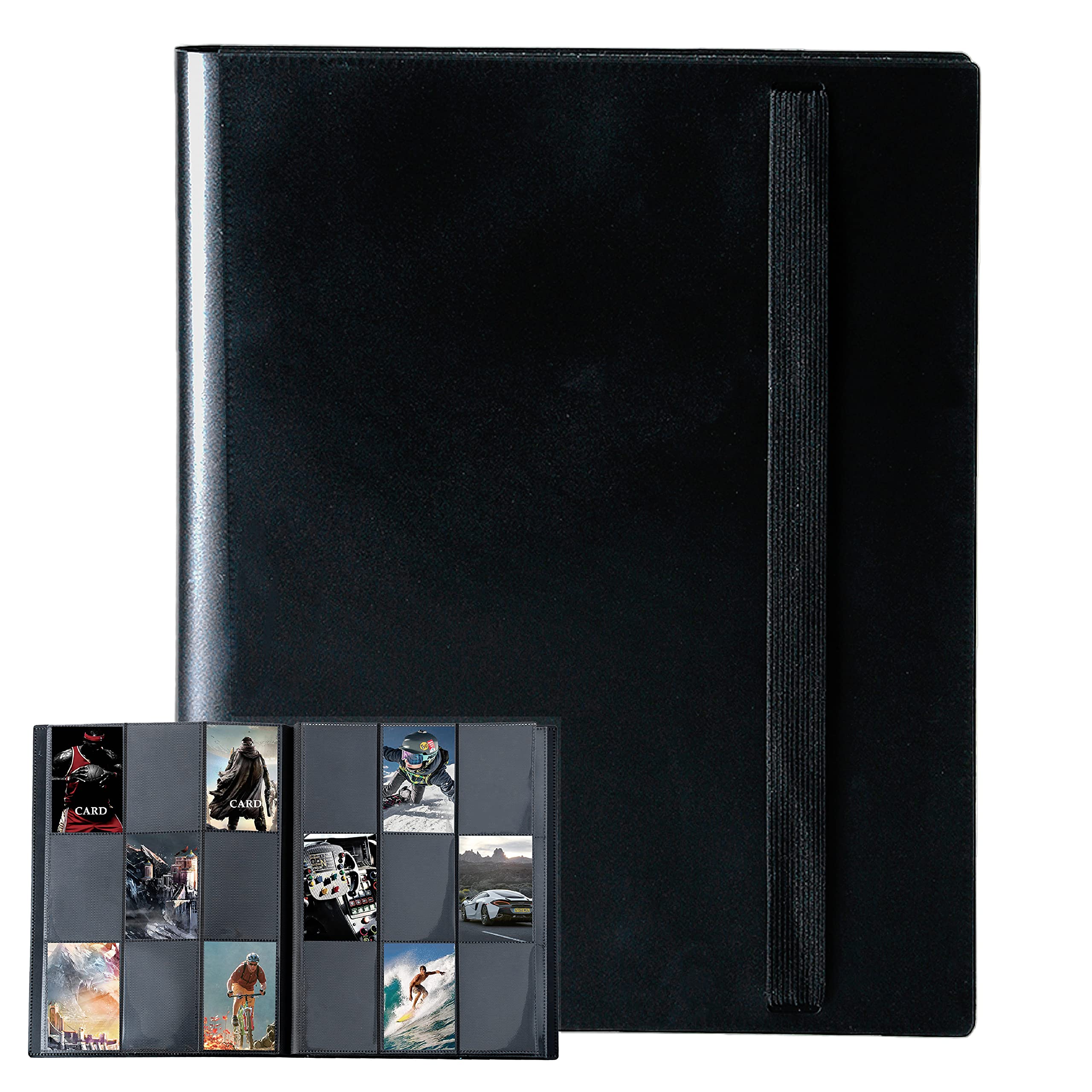 9 Pockets Trading Card Binder, Card Collectors Album Folder Waterproof Double-Sided 360 Side Loading Pockets for Trading Cards/Sports Card/Game Cards OS0720BK