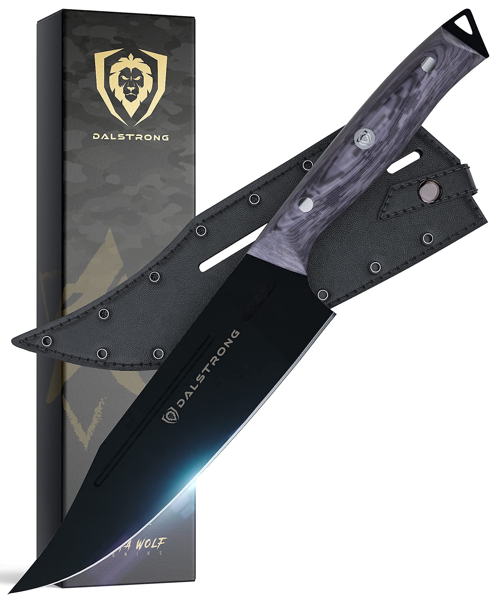 DALSTRONG Delta Wolf Series Chef Knife 8" Bundled with Delta Wolf Series Paring Knife 4" with PU Leather Sheath - Black Titanium Nitride Coating - G10 Camo Handle