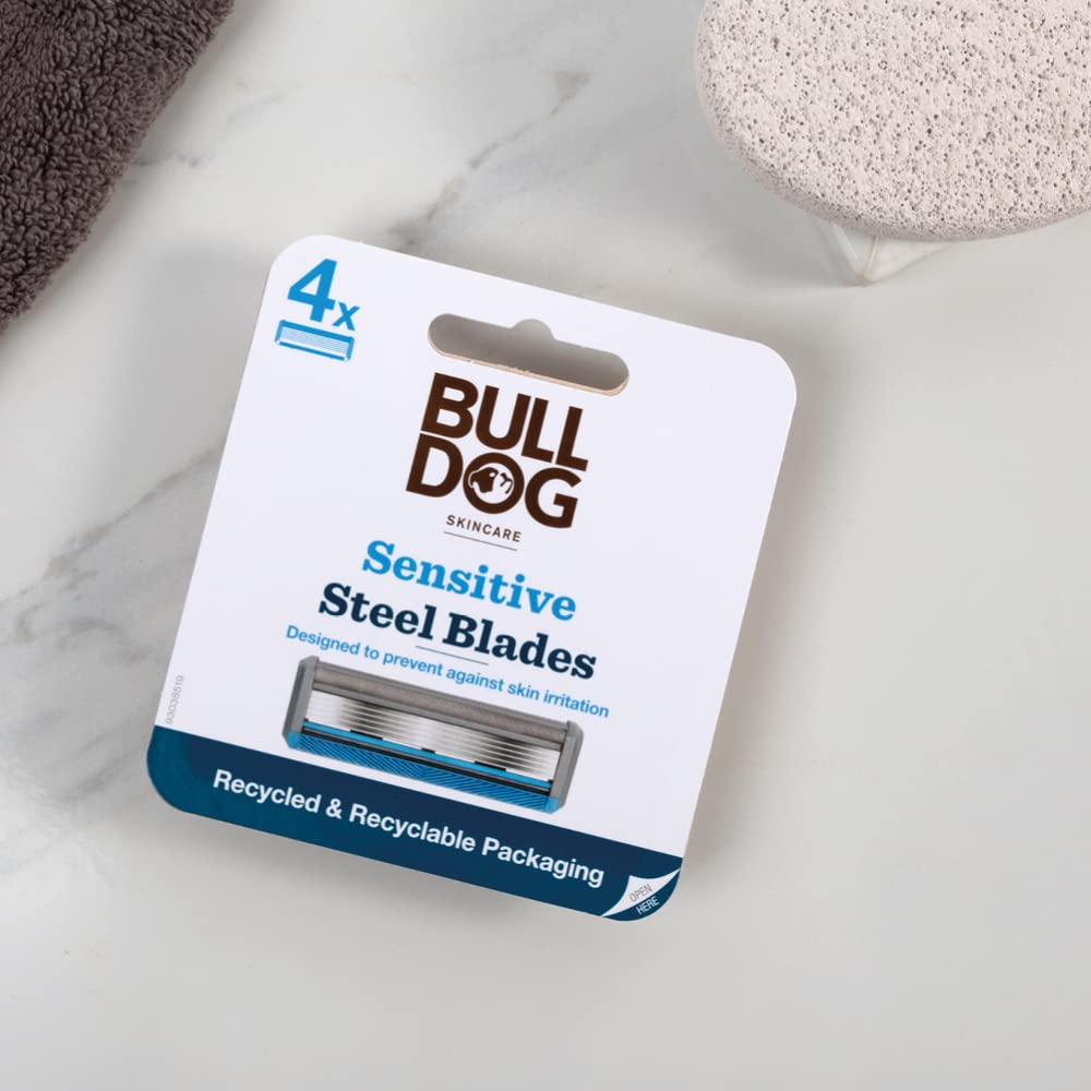 Bulldog Skincare - Sensitive Steel Blades - Men's Razor Blade Refills β Contains 4 Blade Heads