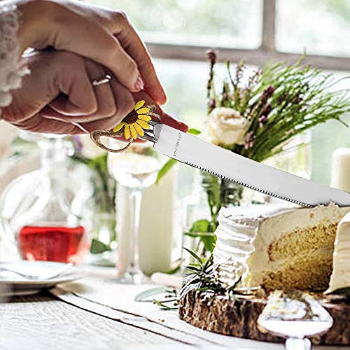 Barelove Professional Wedding Cake Knife & Server Set, Stainless Steel Rustic Cakes Bread Cutter Serving with Sunflower Decor, Ideal for Anniversary Engagement Birthday Party Gift