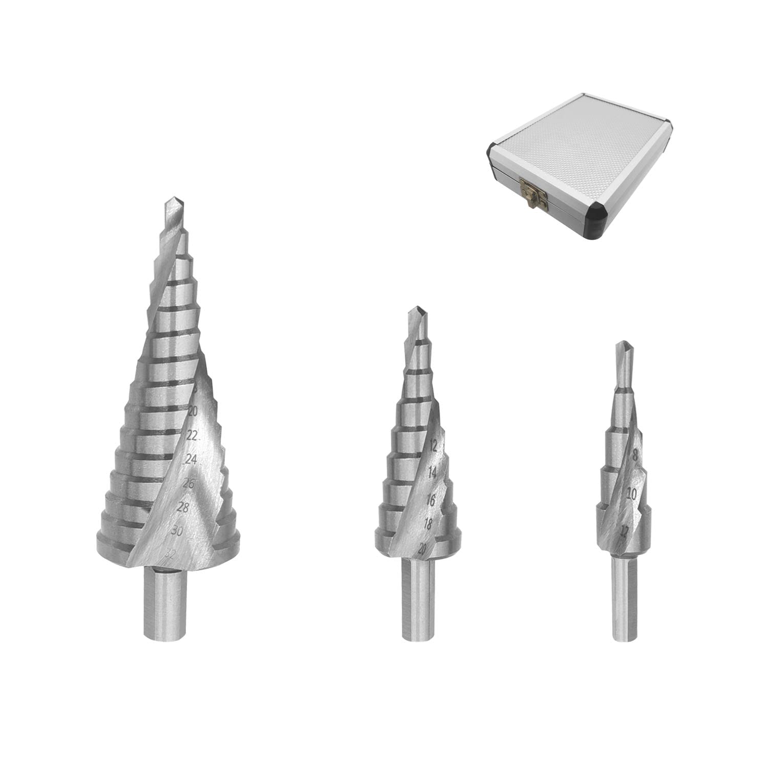 BQKKWIN 3PCS Titanium Step Drill Bit Set with Automatic Center Punch, 29Sizes in 3 High Speed Steel Drill Bits Set ,1/4" Triangular Shank Drive (with Box)