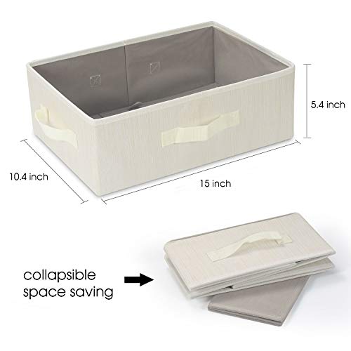 AILINA 3 Packs Large Fabric Storage Bins, Foldable Beige Storage Baskets for Shelves, Decorative Organizing Baskets with Double Handles for Bathroom Baby Cloth Nursery, 15 x 10.4 x 5.4 inch