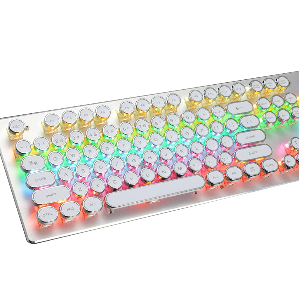 Peiiwdc Retro Punk Typewriter, Mechanical Gaming Keyboard,Blue Switches,USB Wired,Cool Wired Retro Steam Punk Typewriter Round Keycaps 104keys White