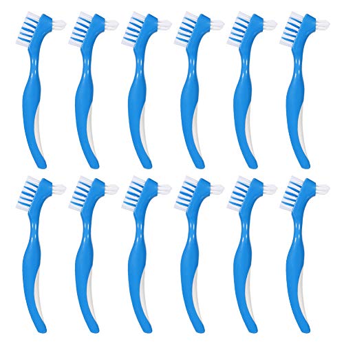 Baring 12 Pack Denture Brush Hard Denture Cleaning Brush False Teeth Brush Toothbrush Multi-Layered Bristles&Portable Denture Double Sided Brush