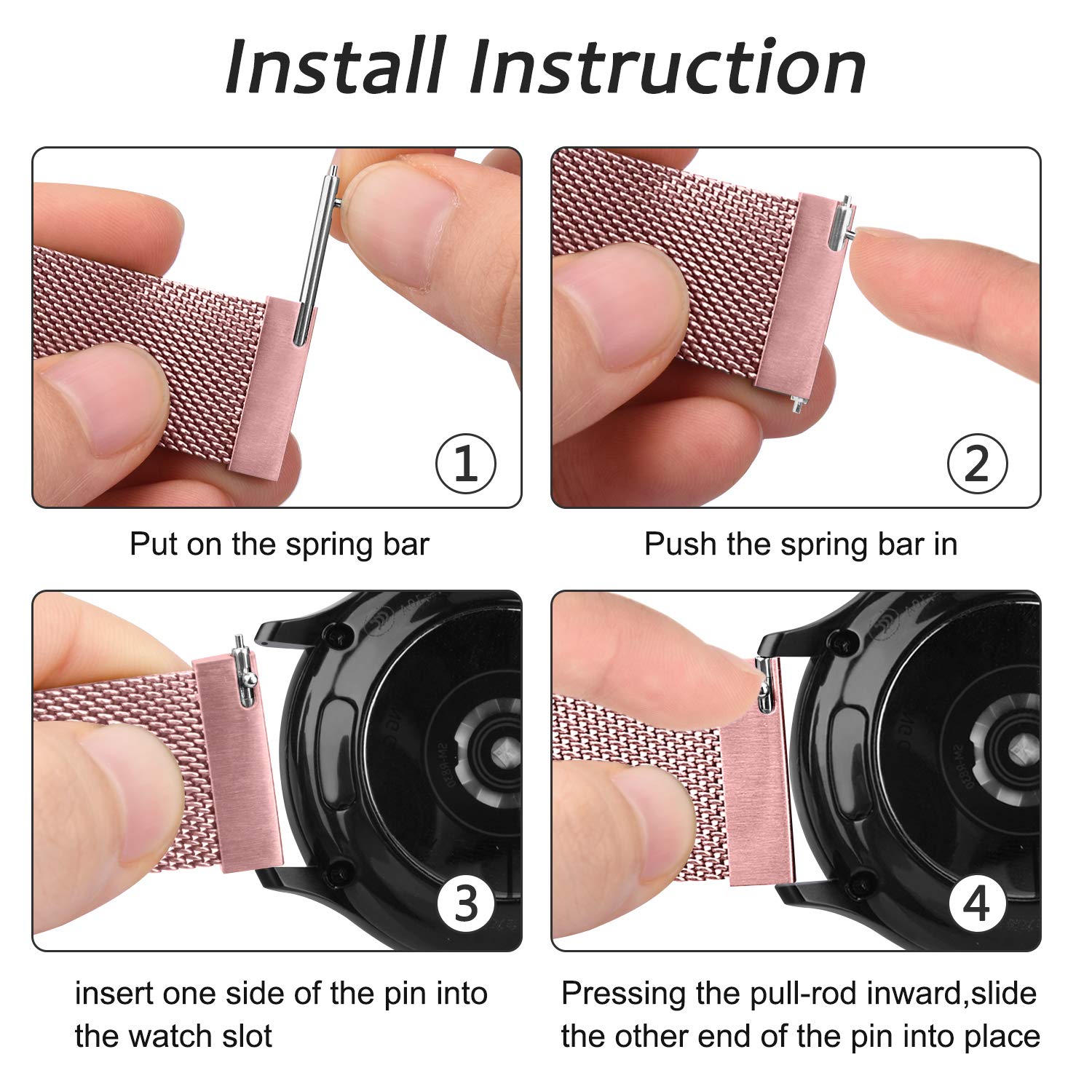 YILED Metal Bands for Samsung Galaxy Watch Active 2 40mm 44mm, 20mm Stainless Steel Mesh Watch Strap for Galaxy Watch 3 41mm 42mm (Rose Pink)