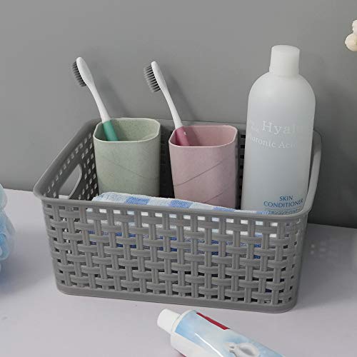 CadineUS 6-pack Grey Woven Plastic Storage Baskets, Organizing Bins
