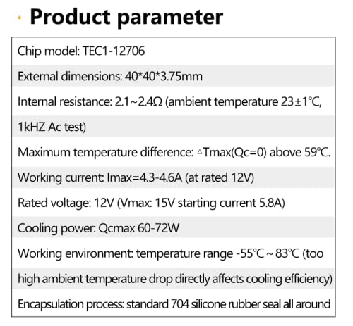 Teyleten Robot TEC1-12706 Heatsink Thermoelectric Cooler Cooling Peltier Plate Module 12V 6A 30W 40x40MM (5PCS)