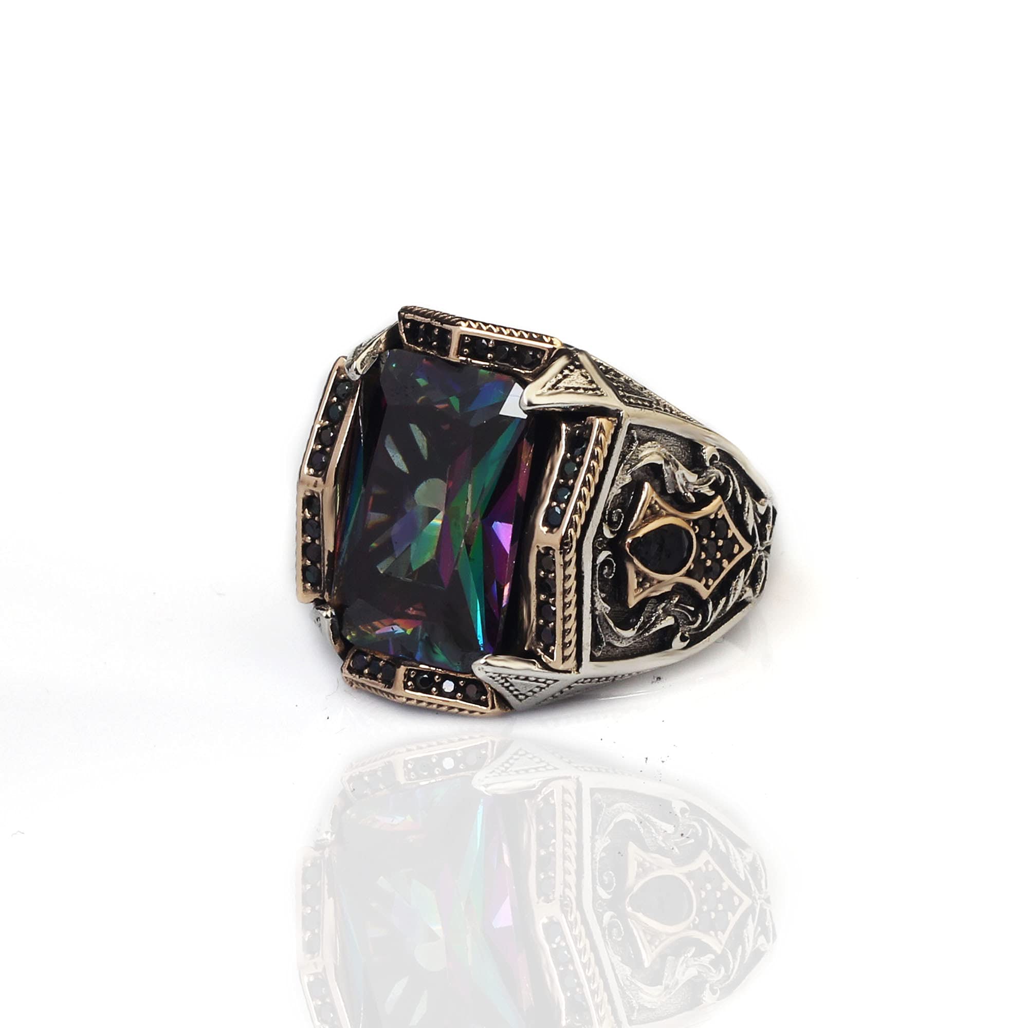 925 Sterling Silver Mens Ring, MysticTopaz GemStone Handmade Men Silver Ring, Turkish Silver Ring gifts for men handmade rings valentines day gifts for him