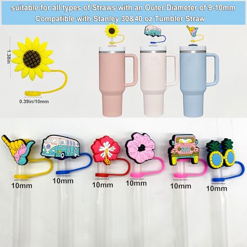 12PCS Straw Cover Cap, Cute Summer Straw Cover for Stanley 30&40 Oz Tumbler, Straw Topper for Stanley Cup in different Shapes,Straw Protectors Drinking Straw Caps for 10 mm Straws