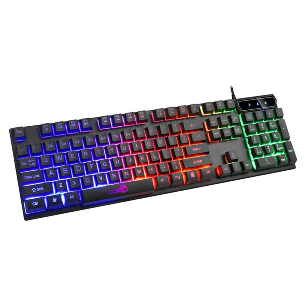 AUSPUM Computer Gaming Keyboard 104keys Colorful Crack LED Illuminated Backlit USB Wired PC Rainbow Gaming Keyboard Waterproof