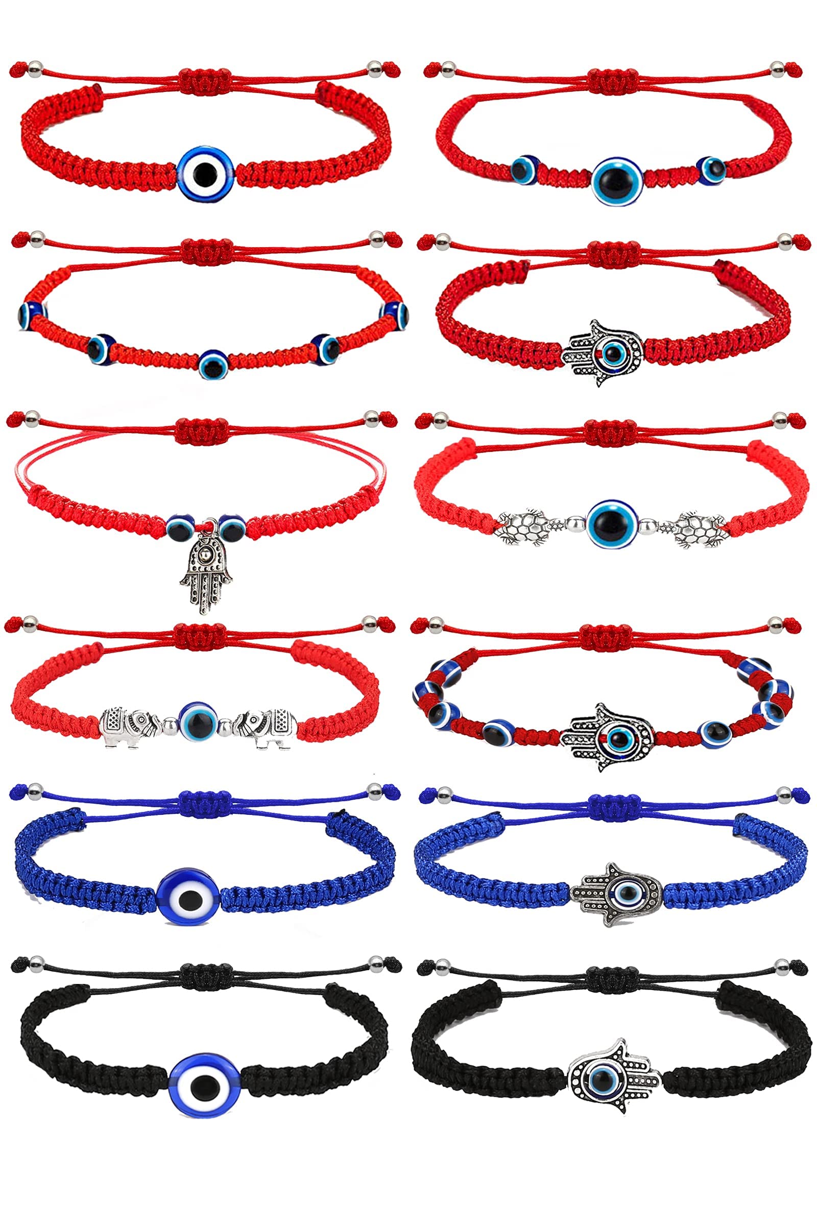 12Pcs String Evil Eye Bracelet for Women Men Teen Girls Boys Black Red Hasma Hand Bracelet Thread Adjustable Bracelets