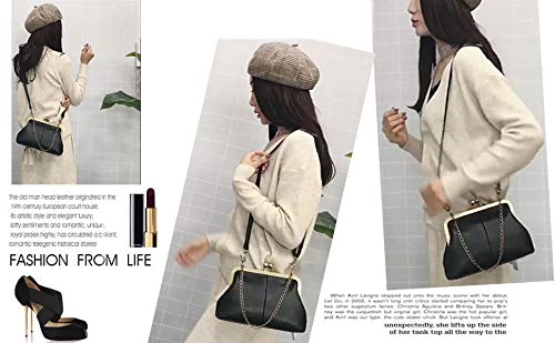 Abuyall Women Small Retro Purse Vintage Top Handle Handbag Kiss Lock Shoulder Bag Black