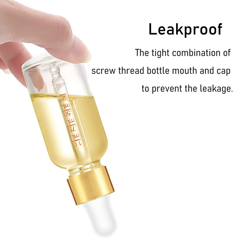 Bumobum Dropper Bottle Clear 1 oz, 30 ml Glass Dropper Bottles with Measurement and Golden Top Cap for Essential Oils, 2 pack Tincture Bottle with Labels and Funnel