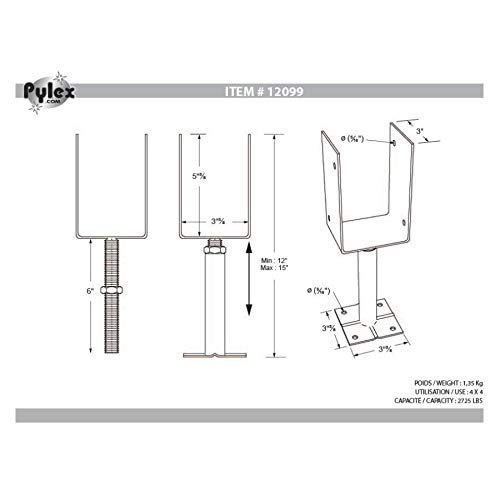 Black 4x4" Adjustable Deck Support Bracket