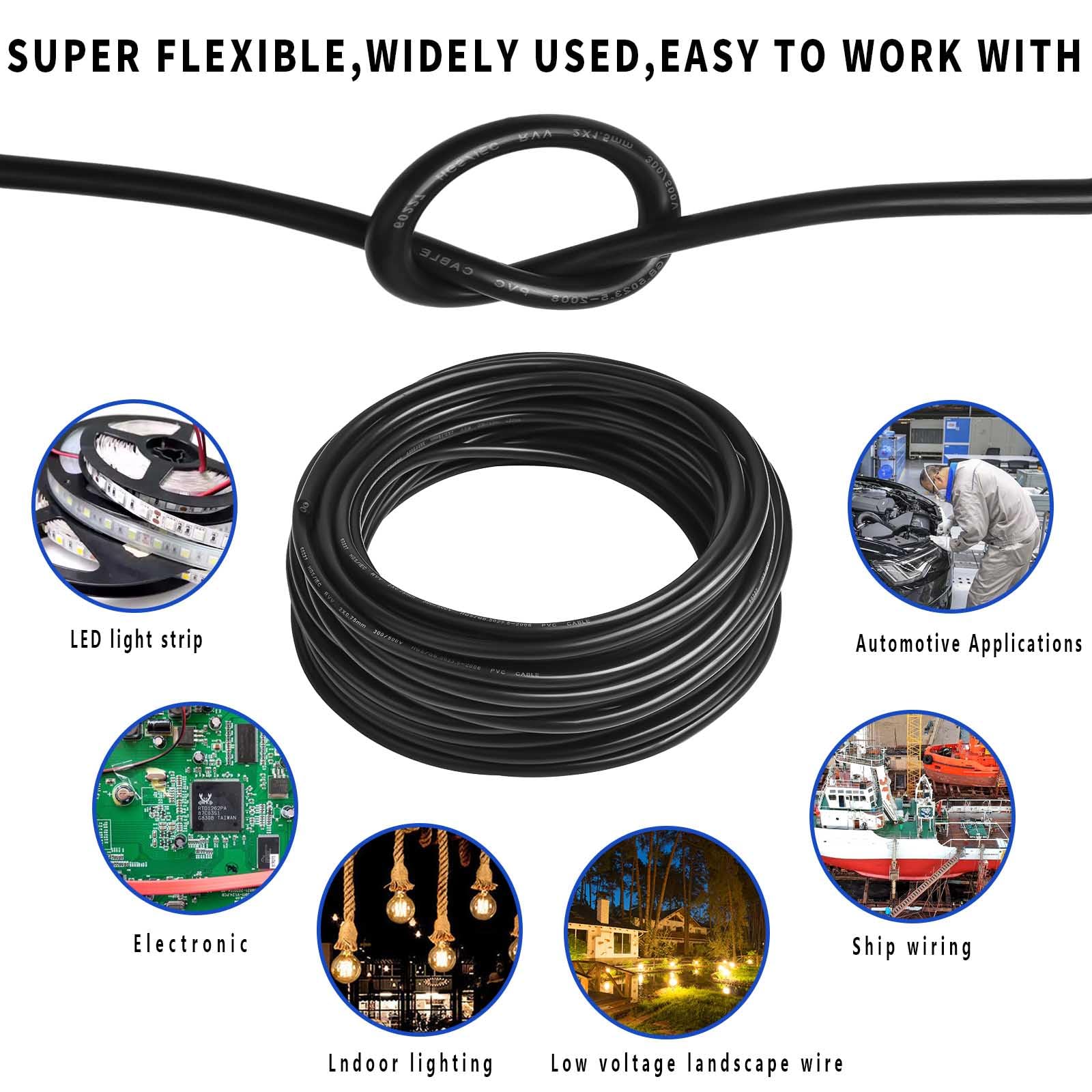 18 Gauge Electrical Wire 2 Conductor, 50FT 18 AWG Electrical Wire Stranded PVC, Oxygen-Free Copper Cable for Outdoor LED Lamp Lighting Strips, Automotive wire,Inverter Wiring (18 AWG -2C-50FT)