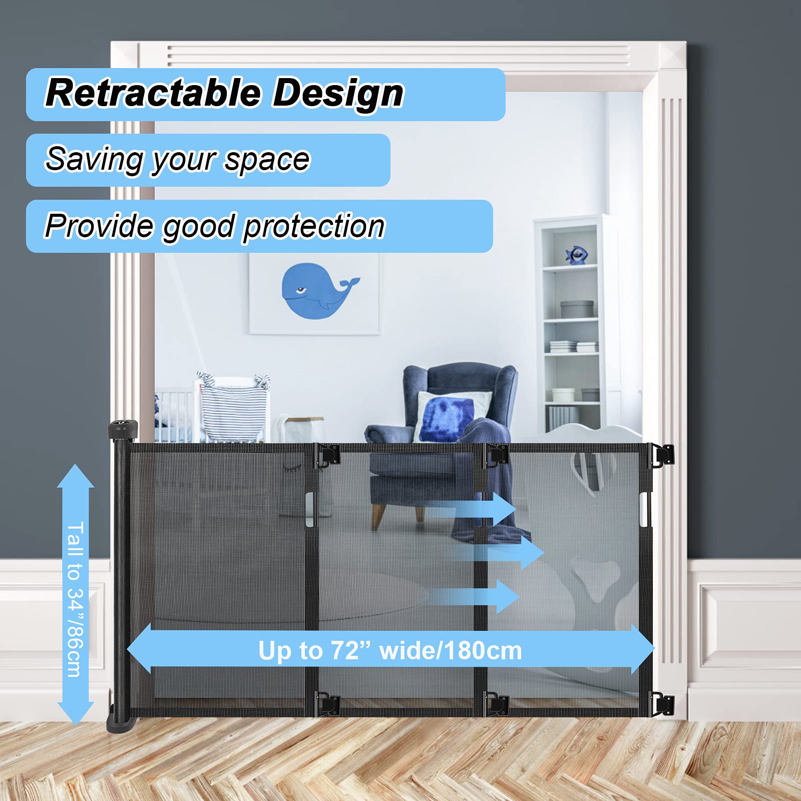 Bundle of Retractable Baby Gate White - PRObebi 360 Retractable Dog Gate + 38 PCS Outlet Covers Baby Proofing