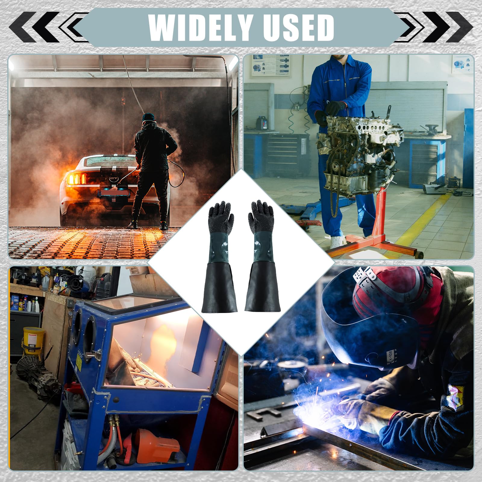 FLKQC Rubber Sandblasting Sandblaster Gloves, 23.6" Rubber Sandblast Cabinet Gloves for Abrasive Blasting with Particles Palm for Sandblast Blast Cabinets,