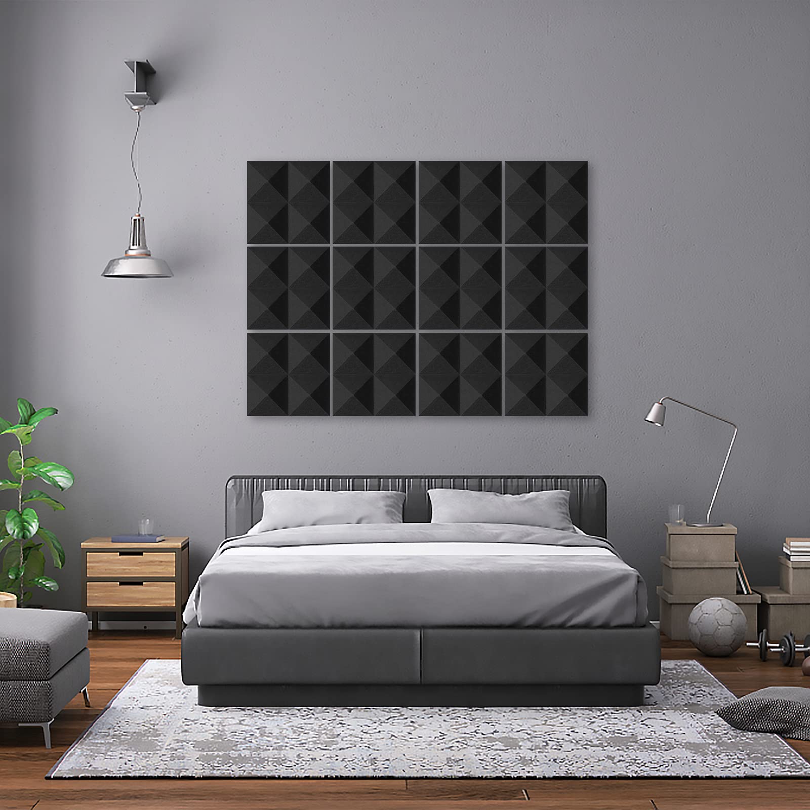 12 Pack Acoustic Panels, 3D Polyester Soundproof Wall Panels, 12" X 12" X 0.6" Sound-Absorbing Panels, Sound Proofing Padding Acoustic Treatment for Studio, Home, and Office,