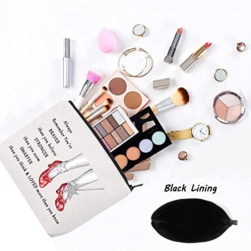 LEVLOPrincess Red Slippers Cosmetic Make up Bag You Are Braver Stronger Smarter Than You Think Gift Ruby Red Slippers Makeup Zipper Pouch Bag Wizard Movie Merch( Doro Bag)