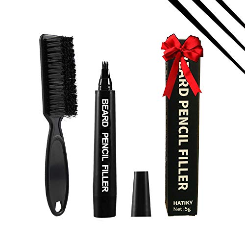 HATIKY Beard Pencil Filler For Men,Water Proof, Long Lasting Beard Pen,Barber Pencil and Beard Brush Male Mustache Repair Shape, Creates Natural Looking Beard, Moustache & Eyebrows (Black)