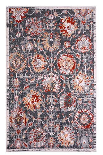 Furnish my Place Abstract Area Rug - 2 ft. x 4 ft, Dark Grey, Distressed, Floral Rug with Rustic Print