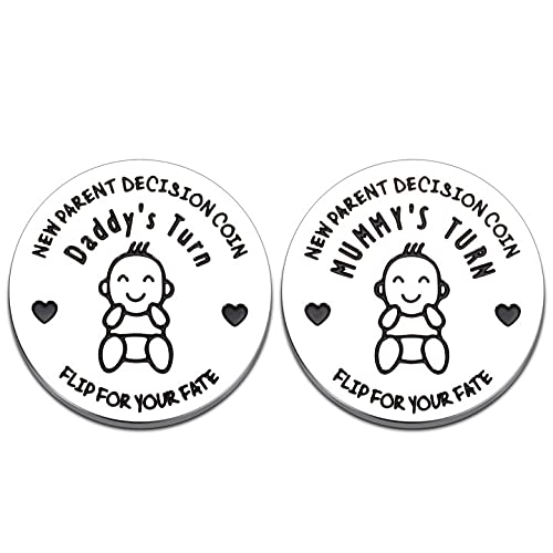 Funny New Baby Decision Coin for Parent, Pregnancy Gifts for First Time Mom Dad, Baby Shower Mothers Fathers Day Gift for Mum Dad to Be, Christmas Birthday Thanksgiving Present Double-Sided Coin