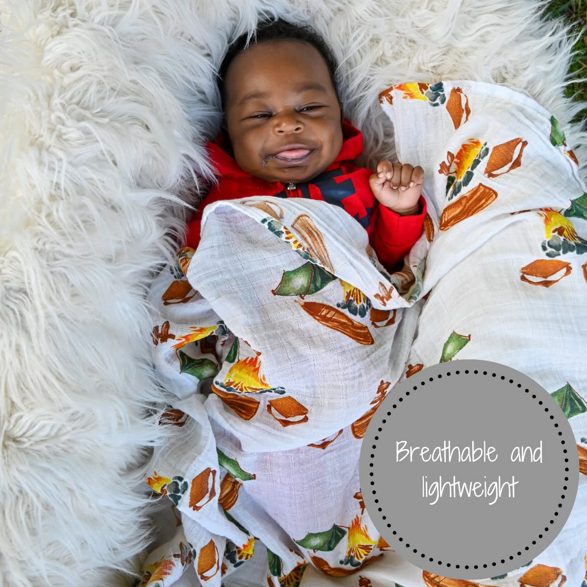 LollyBanks 100% Cotton Muslin Swaddle Forest Baby Blanket Set, Deer, Bear, and Pine Tree Pattern | Boy Receiving Blankets Pack of 3 Breathable Security Swaddles