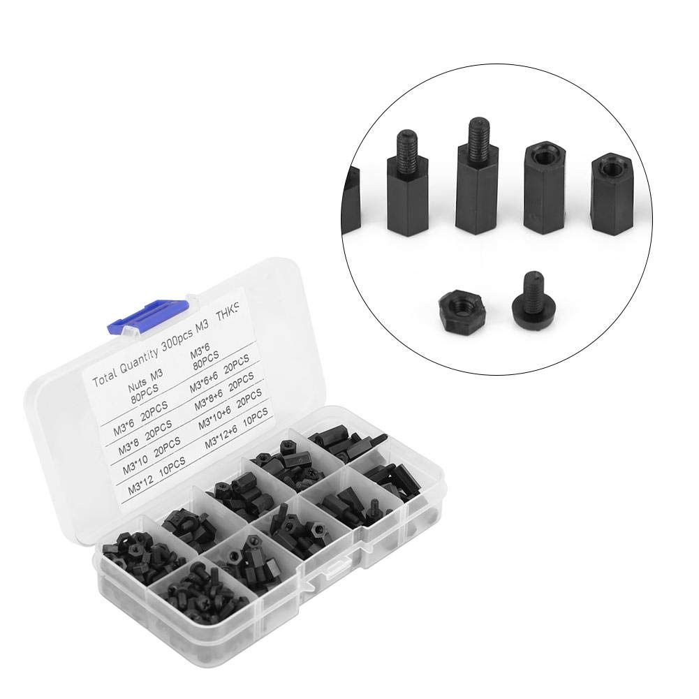 300pcs Black M3 Male Female Standoffs Screws Nuts Assortment Kit with Box Widely Used in Machinery Industry, Electronic Industry, Testing Equipment, Electric Equipment