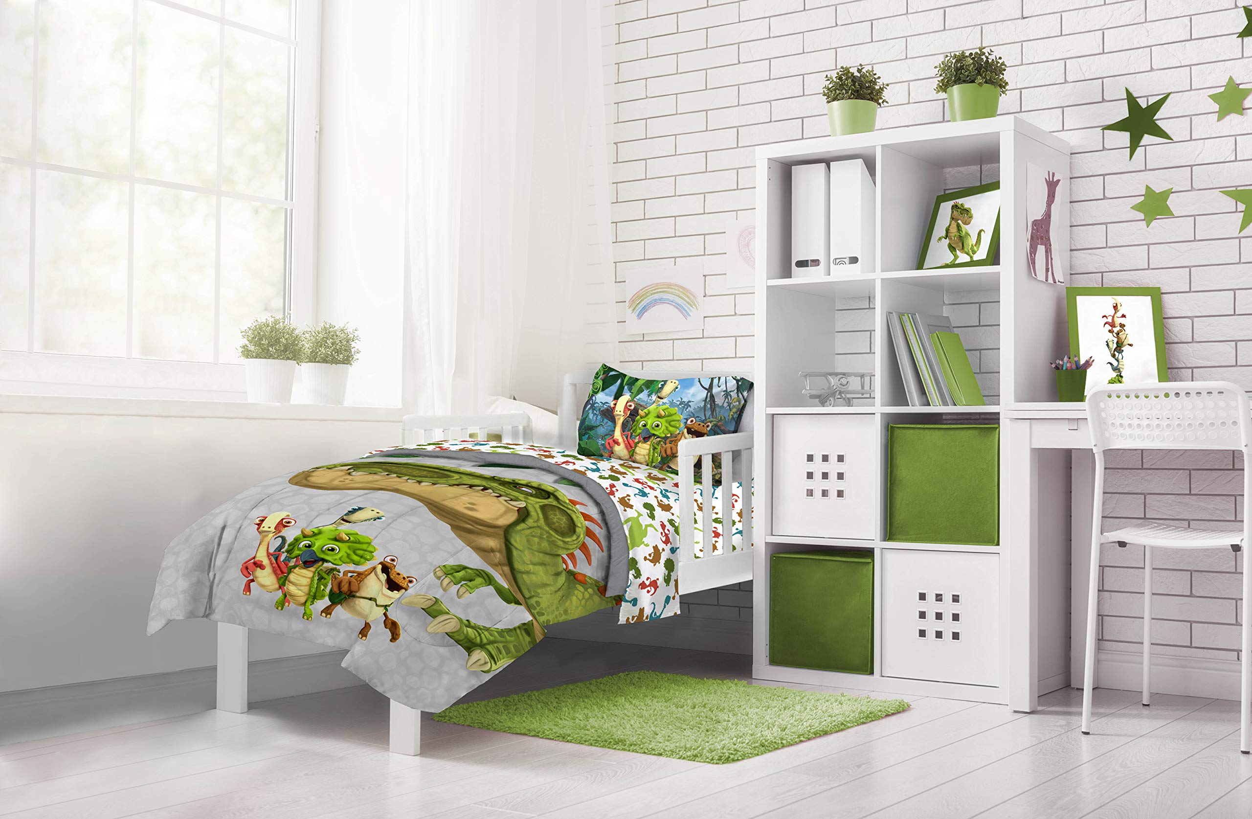 Jay Franco Gigantosaurus 4 Piece Toddler Bed Set – Bed Set Includes Toddler Size Comforter & Sheet Set - Bedding Features Dinosaur Rocky, Bill, Tiny, & Mazu (Official Gigantosaurus Product)