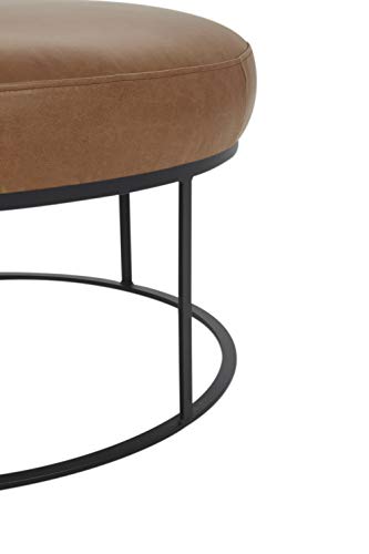 Amazon Brand β Rivet Revere Round Leather Iron-Framed Ottoman, 30.3"W, Cognac