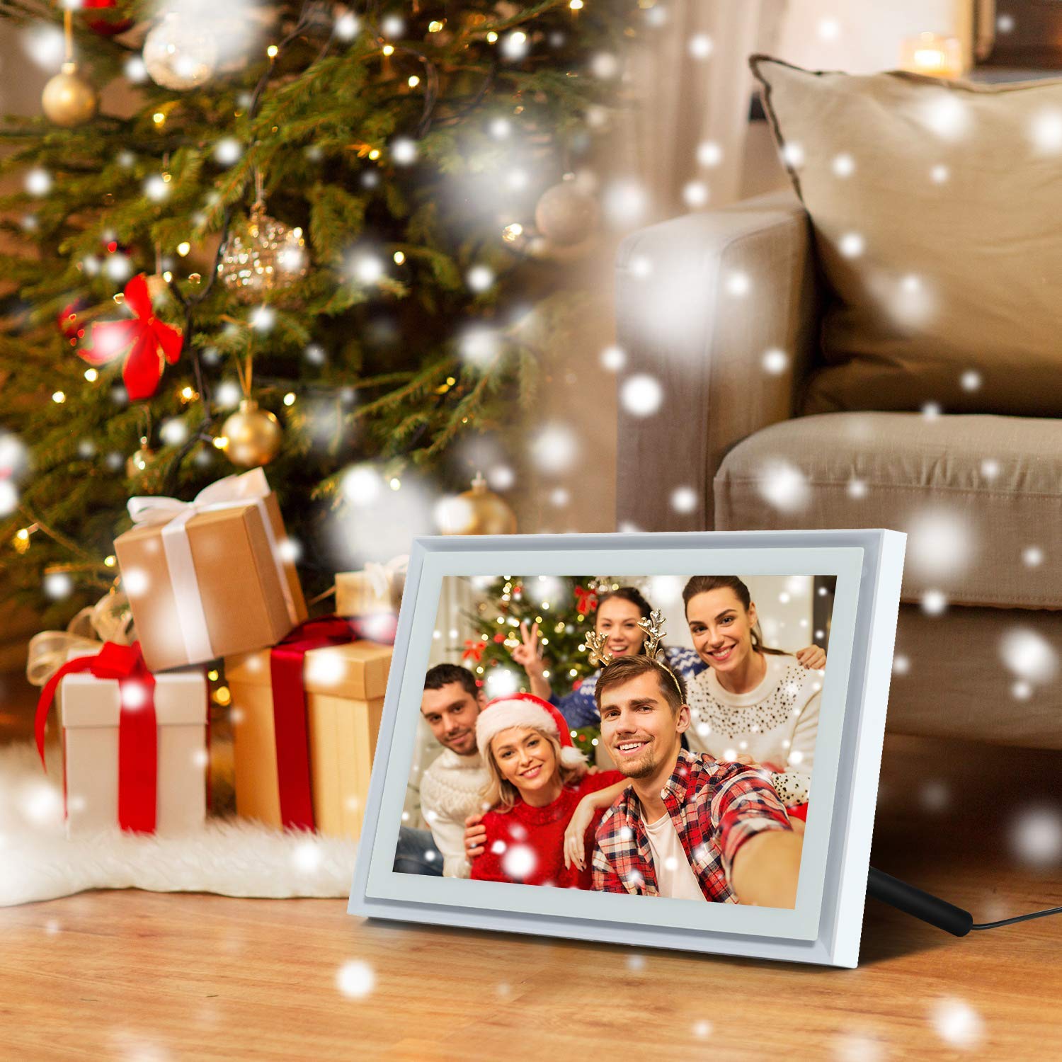 AEEZO WiFi Digital Picture Frame 10 Inch IPS Touch Screen FHD 2K Display Smart Cloud Photo Frame with 16GB Storage, Easy Setup to Share Photos & Videos, Auto-Rotate Frame (White)