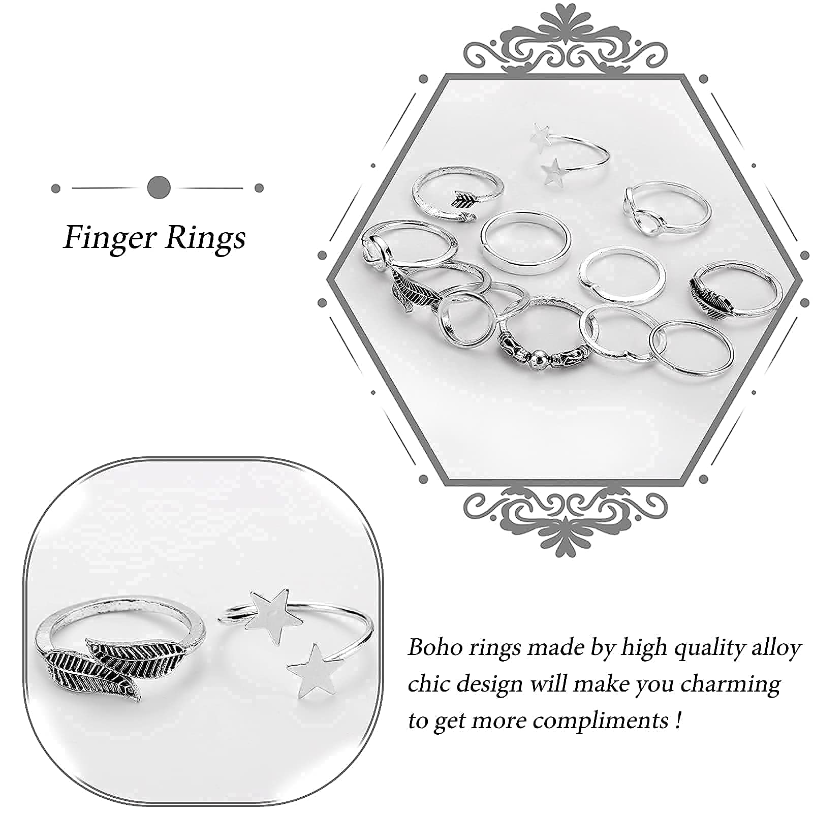 12 Pack Silver Knuckle Ring Set for Women Stackable Vintage Rings for Teen Girls Boho Trendy Finger Rings Adjustable Various Punk Rings Aesthetic Friendly Stacking Ring Sets Gifts