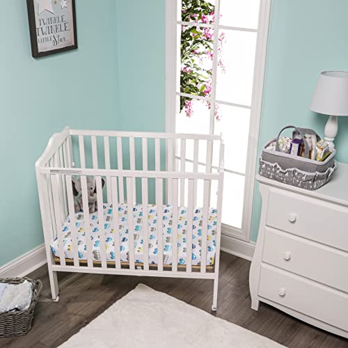 2 Pack n Play Mattress Sheets β 100% Jersey Knit Cotton Soft Portable Crib Mattress Sheets for Boys with Blue, Gray, Yellow Cars and Chevron Design; 2 Pc Playpen Mattress or Mini Crib Sheet Fitted Set