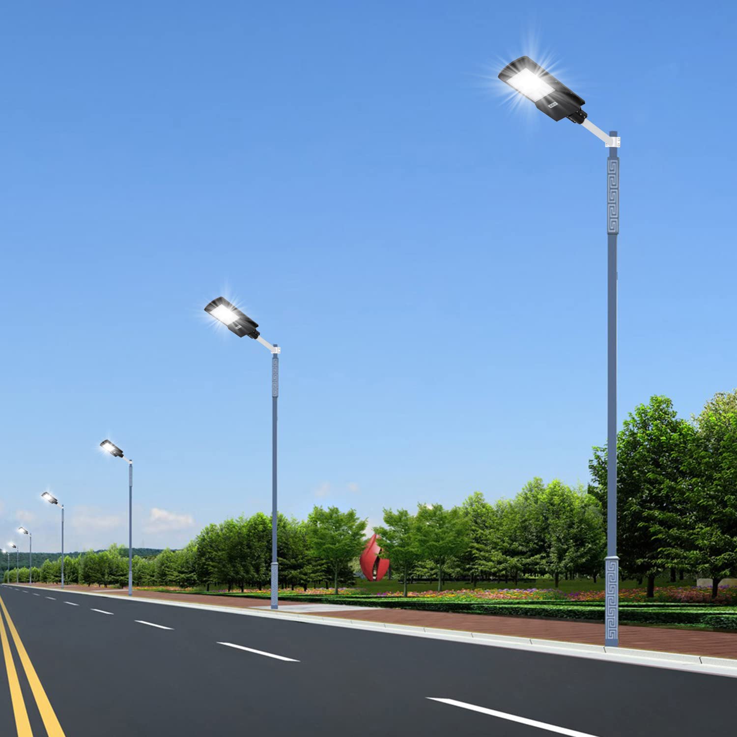 300W Solar Flood Light with Remote Control, Motion Sensor Dusk to Dawn Solar Security Flood Lights, IP67 Waterproof Dimmable Outdoor Street Lighting for Parking Lot, Garden, Yard, Driveway, Patio