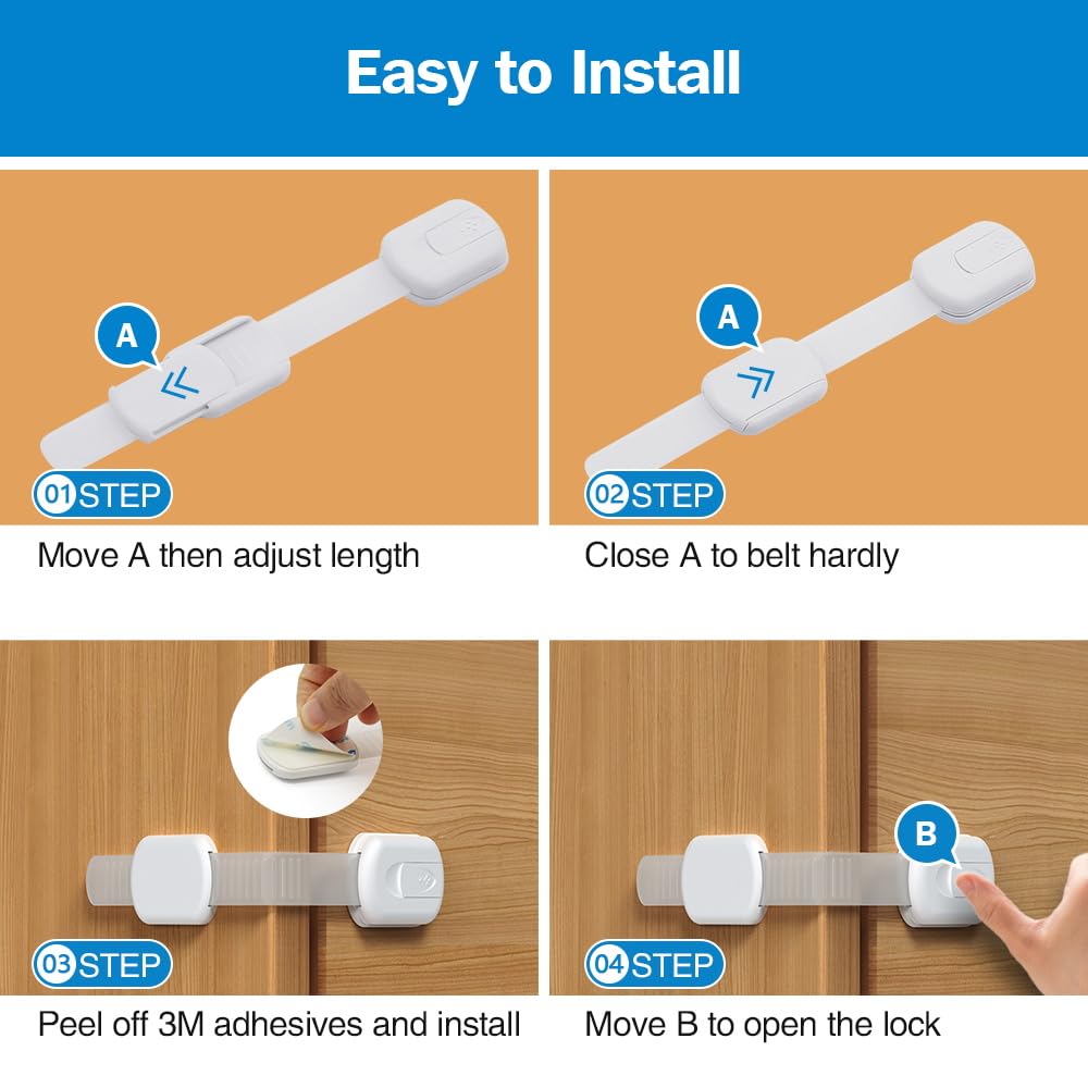 12 Pack Cabinet Locks for Babies with 36 Pack Must Use Outlet Covers-Easy no Drilling Installation-Adjustable Baby Locks with 3M Adhesives-Multi Use for Cupboard, Oven, Fridge, Toilet