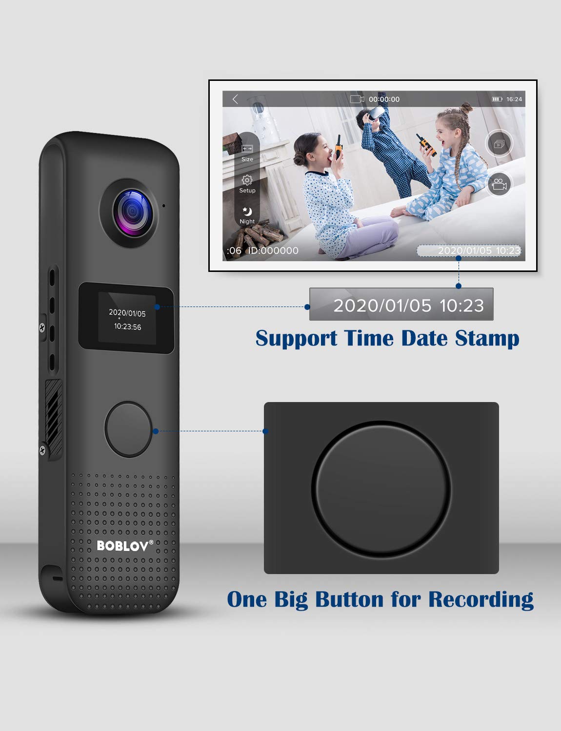 BOBLOV C18 WiFi Small Body Camera, 32GB Outdoor Body Camera, 1296P Mini Camera Body Worn Camera with OLED Screen 3.5 Hours 1080P Recording Support WiFi One Big Button for Recording