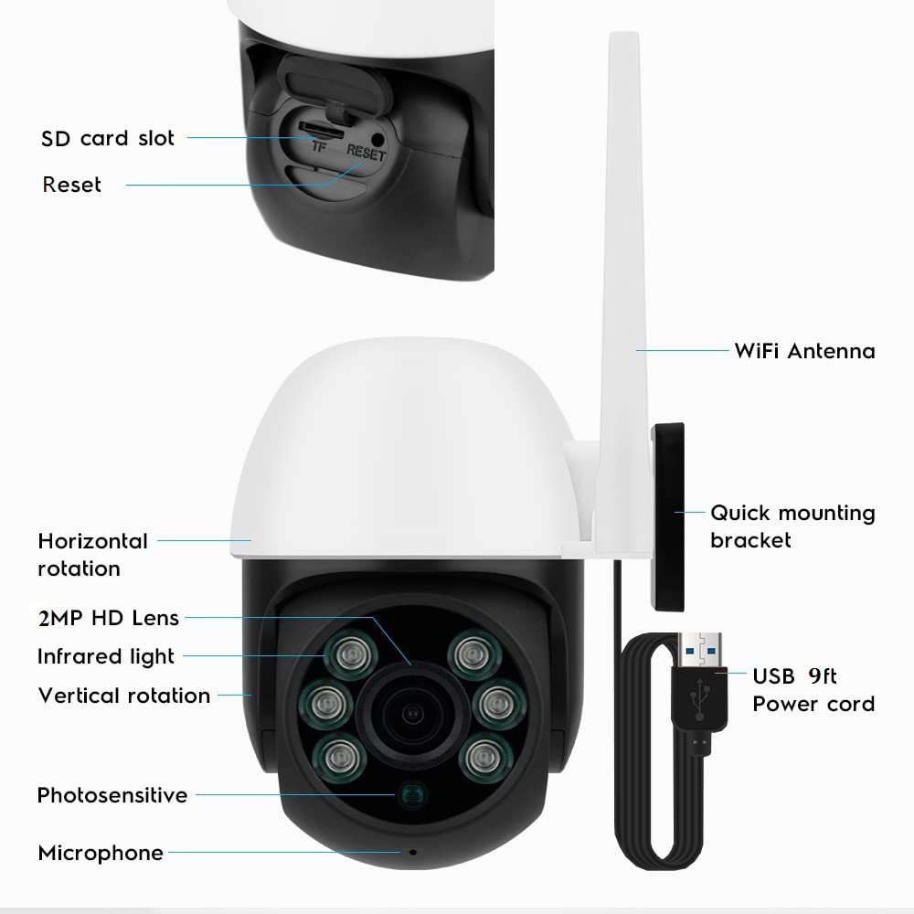 Funxwe Smart Security WiFi PTZ IP Camera Wireless 1080P HD Color Night Vision Spotlight Two Way Audio, AI Motion Detection Home Surveillance for Baby Pet Dog Monitor