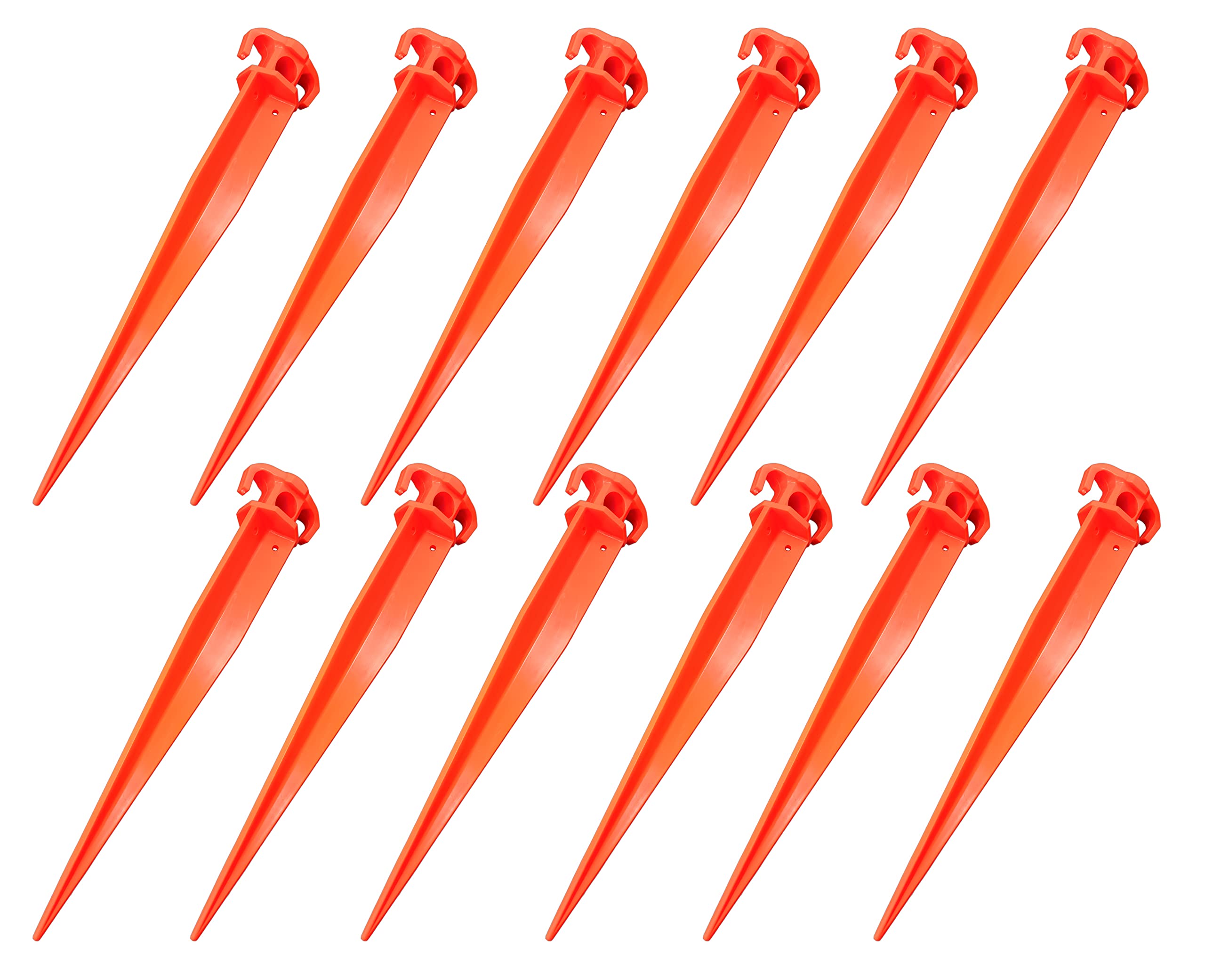 16" 12 PCS Tent Pegs Garden Stakes Durable and Strong Plastic Tent Stakes for Beach Mat, Camping, Hiking, Garden, Landscape Stakes, Orange Stakes UV Resistant
